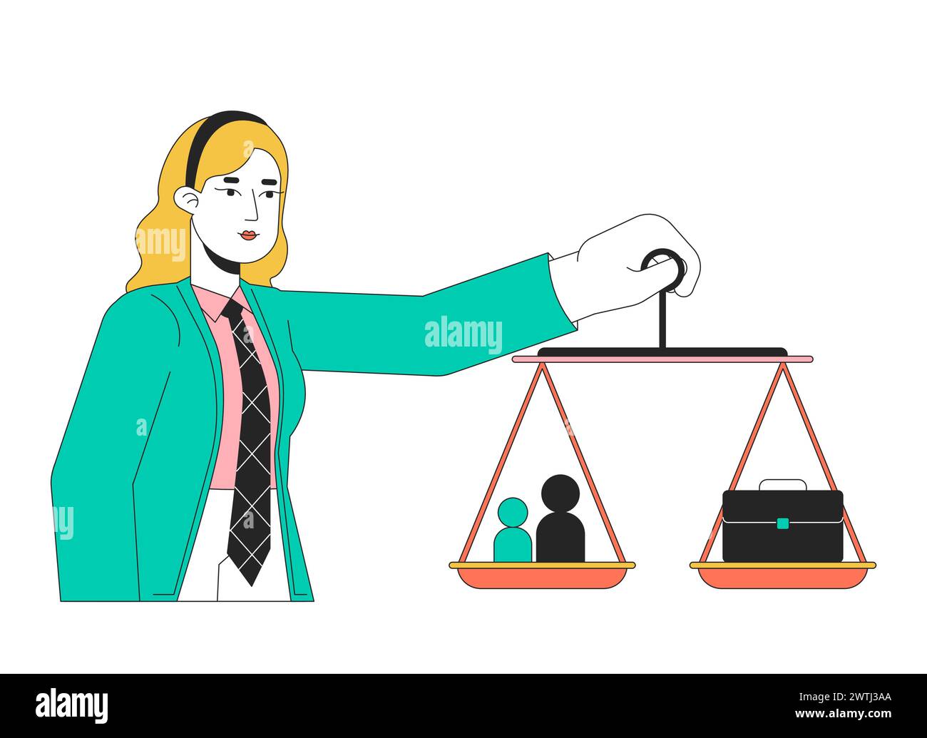 Work Life Balance For Woman 2d Linear Illustration Concept Stock Vector