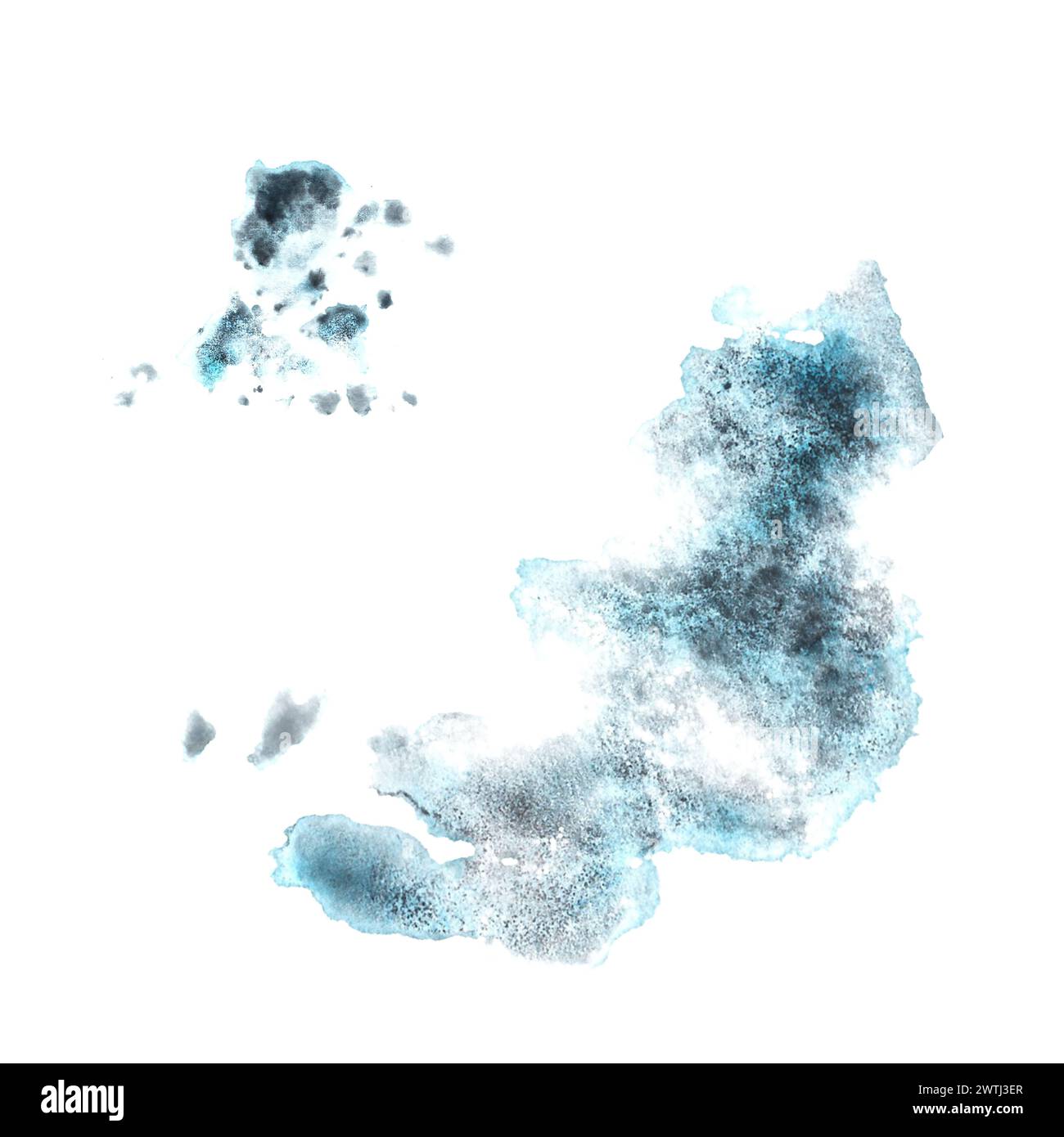 Hand painted watercolor abstract splashes Illustration. Monochrome ...