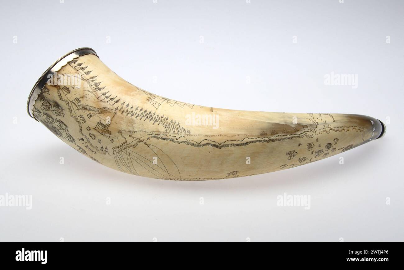Powder horn - A POWDER HORN WITH A CONTEMPORARY PICTORIAL PLAN OF THE ...