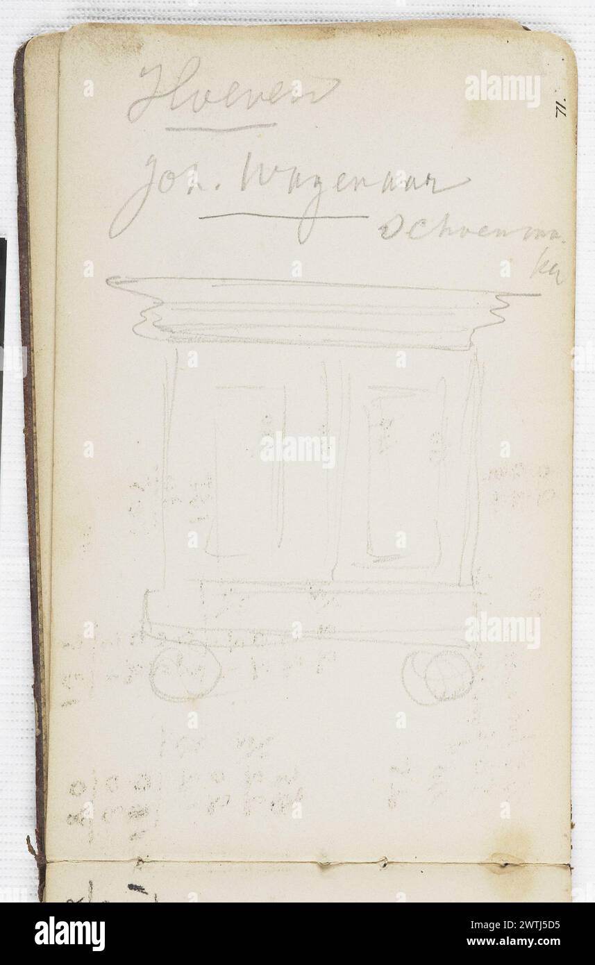Pencil drawing of a cabinet with doors. From: An 1876 sketchbook ...