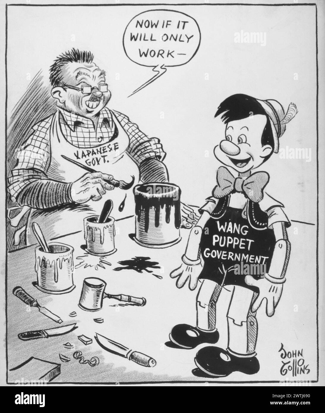 Cartoon - Pinocchio, Made in Japan. John Collins (1917-2007 Stock Photo ...