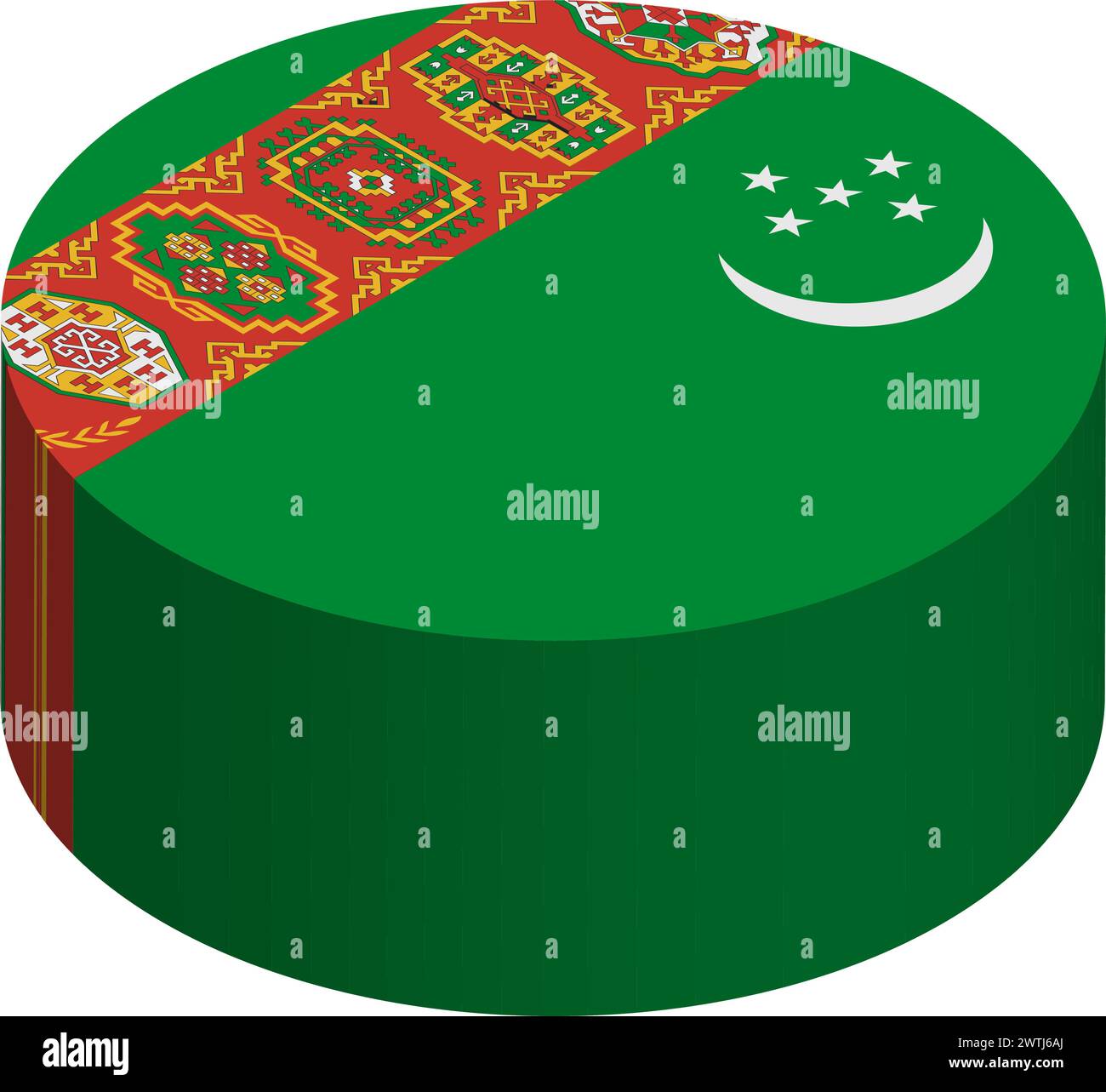 Turkmenistan flag - 3D isometric circle isolated on white background. Vector object Stock Vector ...