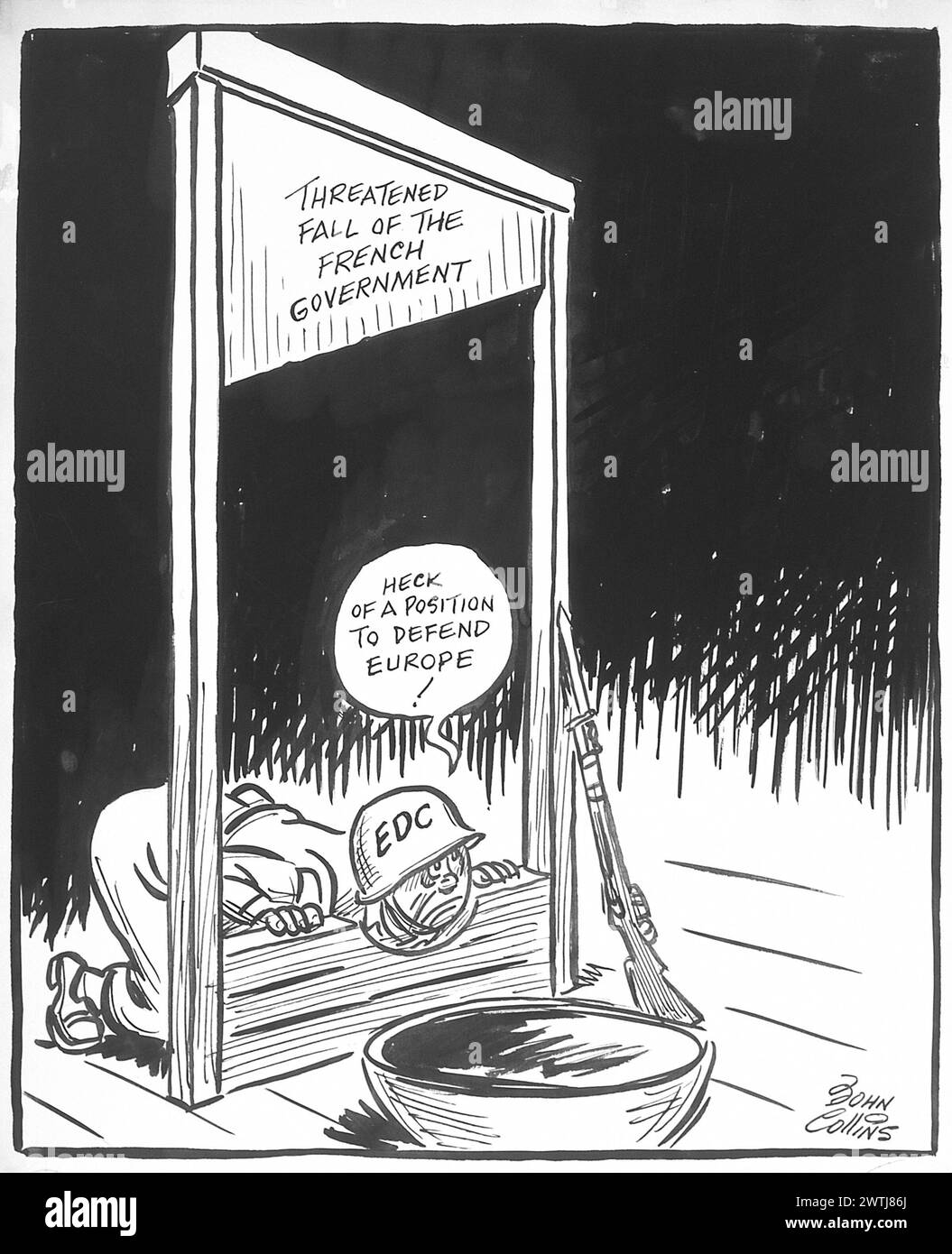 Cartoon - Under the Guillotine. John Collins (1917-2007 Stock Photo - Alamy