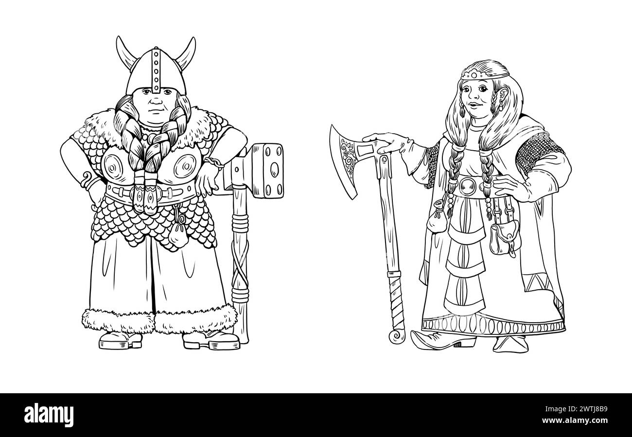 Drawing with two female war dwarves. Funny fantasy characters to color ...