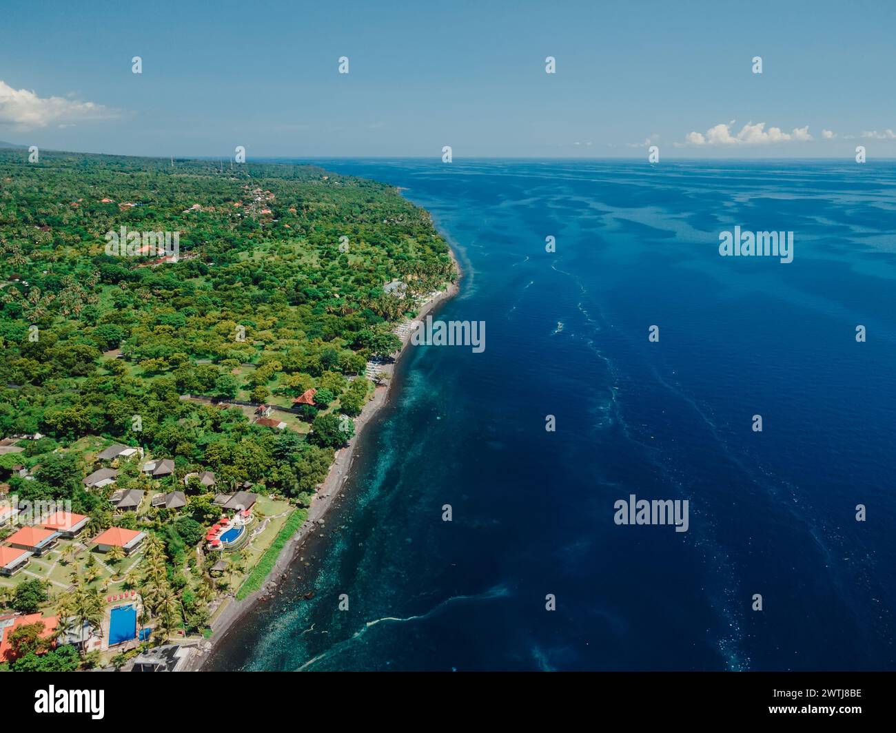 Aerial view of coastline with transparent ocean on Northern Bali Stock ...