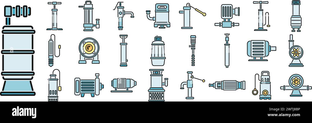 Pump icons set outline vector. Water tank. Station system thin line ...