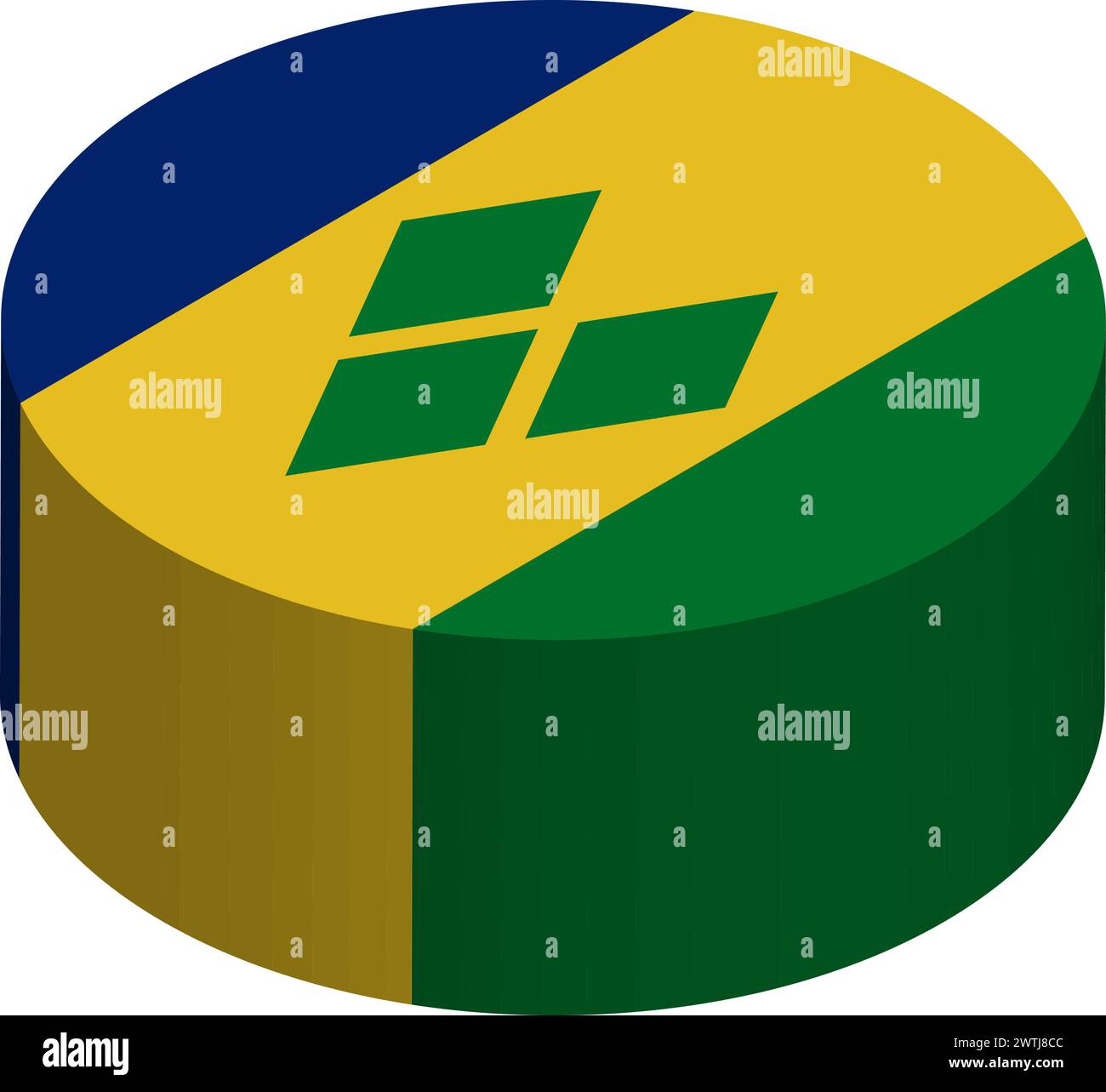 Saint Vincent and the Grenadines flag - 3D isometric circle isolated on white background. Vector ...