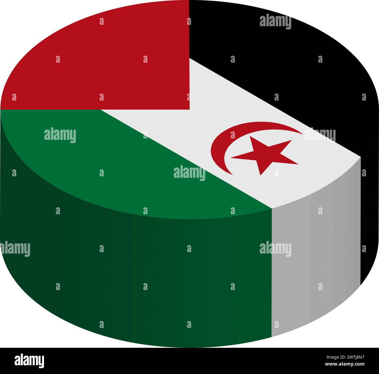 Sahrawi Arab Democratic Republic flag - 3D isometric circle isolated on white background. Vector ...
