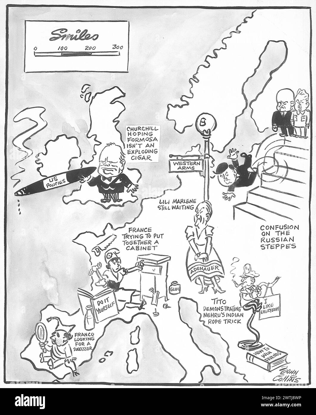 Cartoon - Political Map of Europe. John Collins (1917-2007 Stock Photo ...