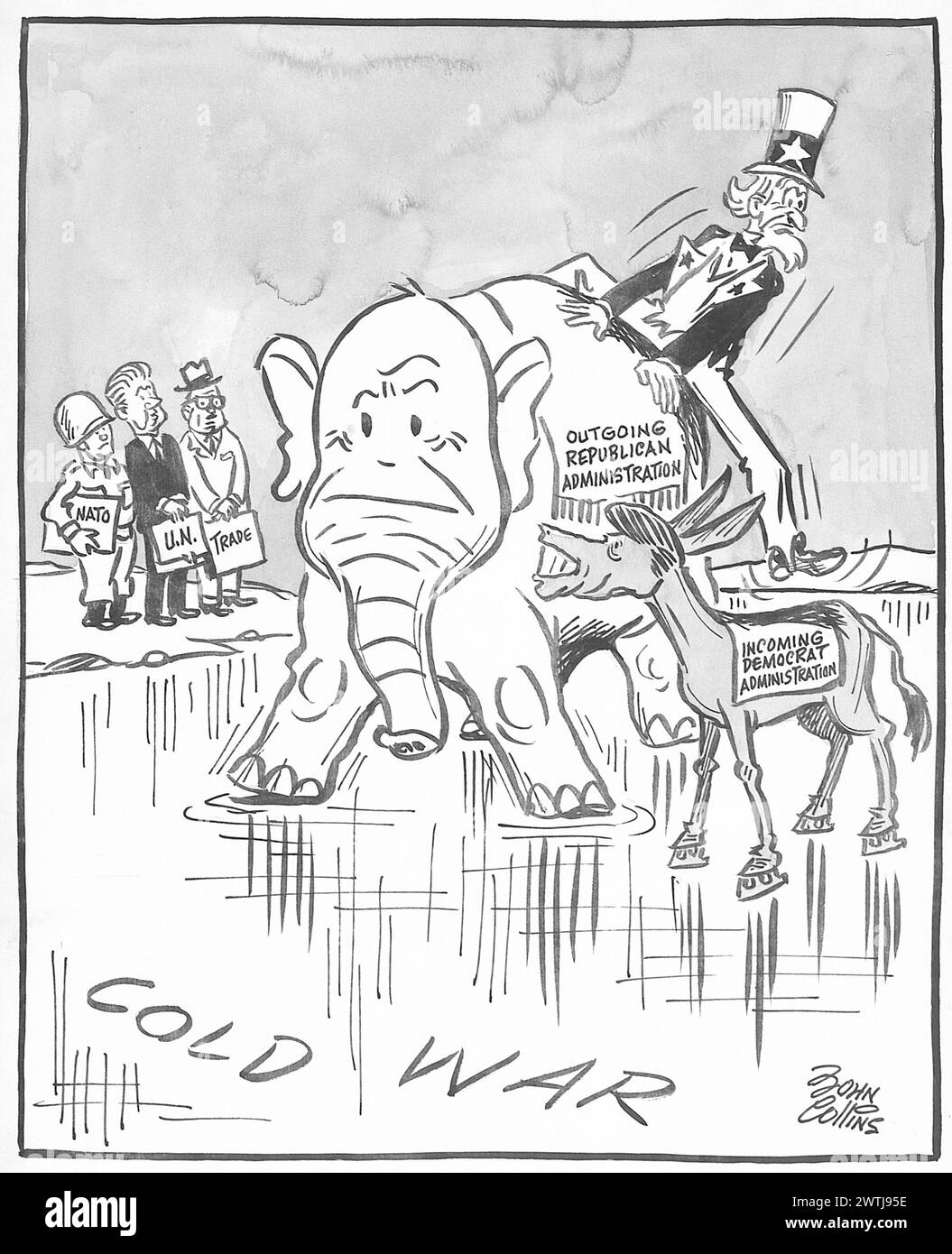 Cartoon - Changing Mounts in the Middle of the Frozen Stream. John ...