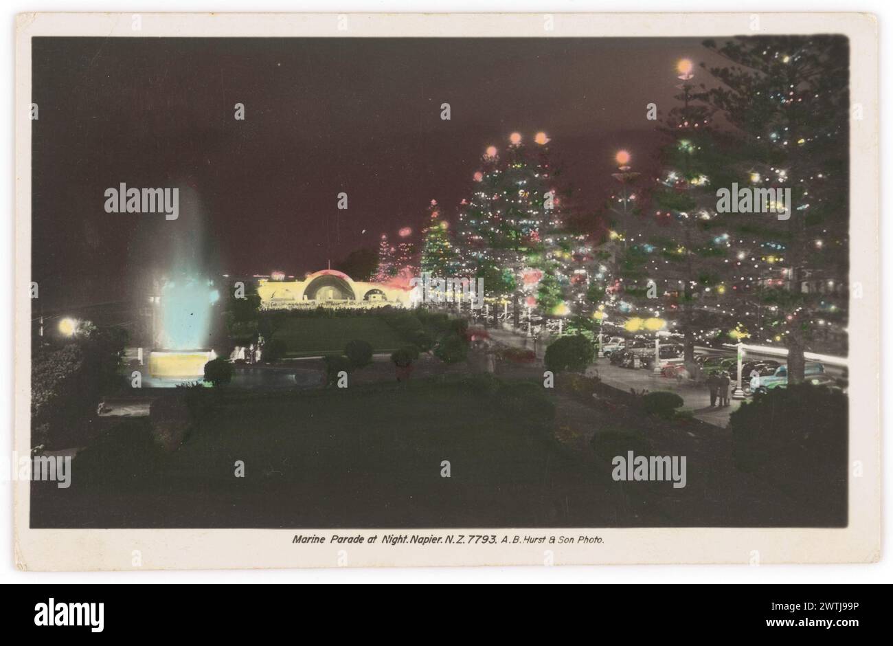 Marine Parade at night, Napier photographic postcards, gelatin silver ...