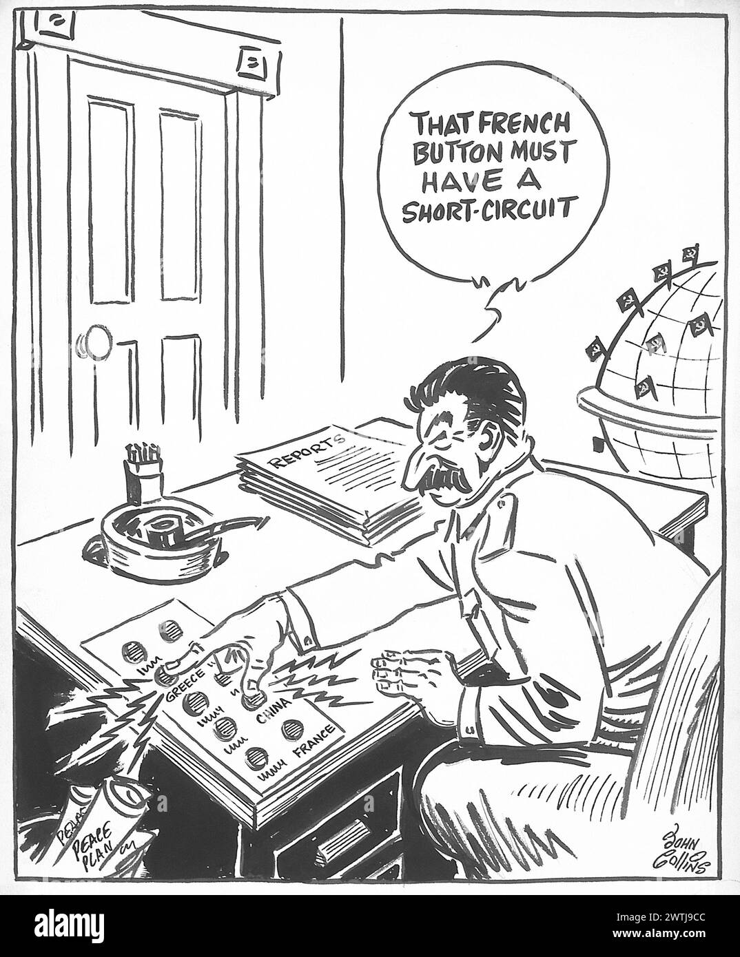 Cartoon - Push-Button Warfare. John Collins (1917-2007 Stock Photo - Alamy
