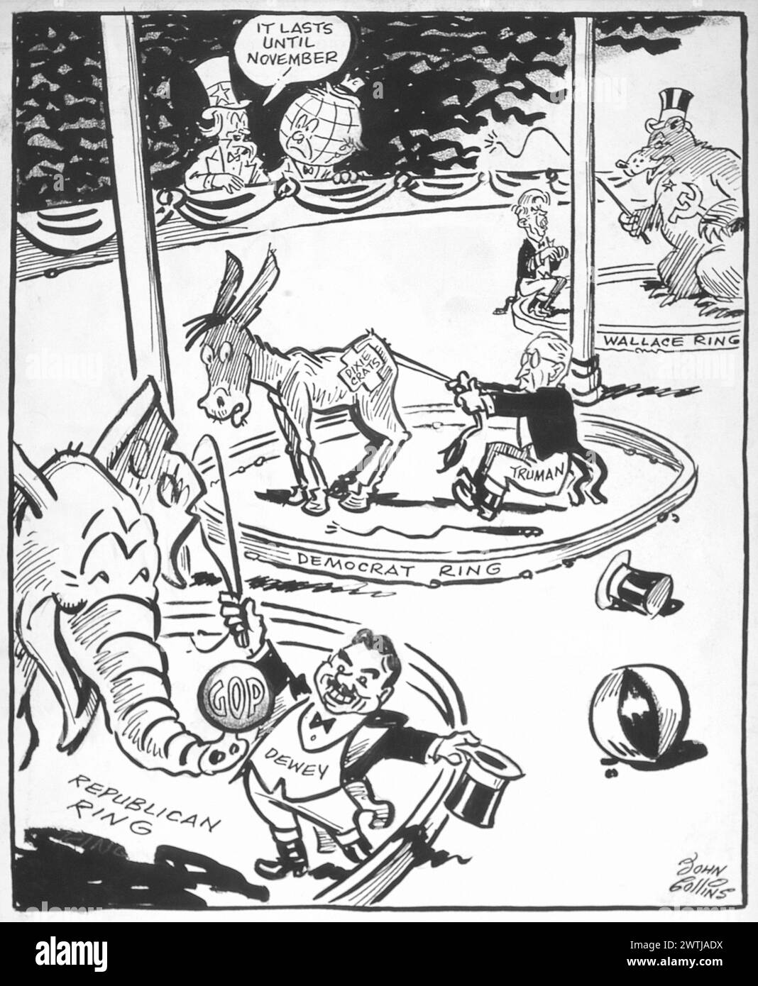 Cartoon - Three-Ring Circus. John Collins (1917-2007 Stock Photo - Alamy