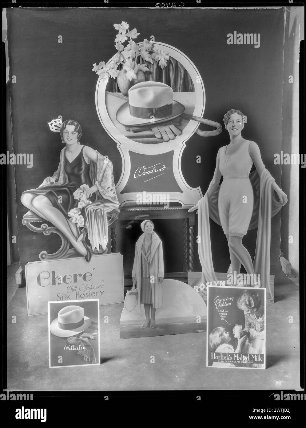 Display of advertising cut-outs black-and-white negatives, gelatin ...