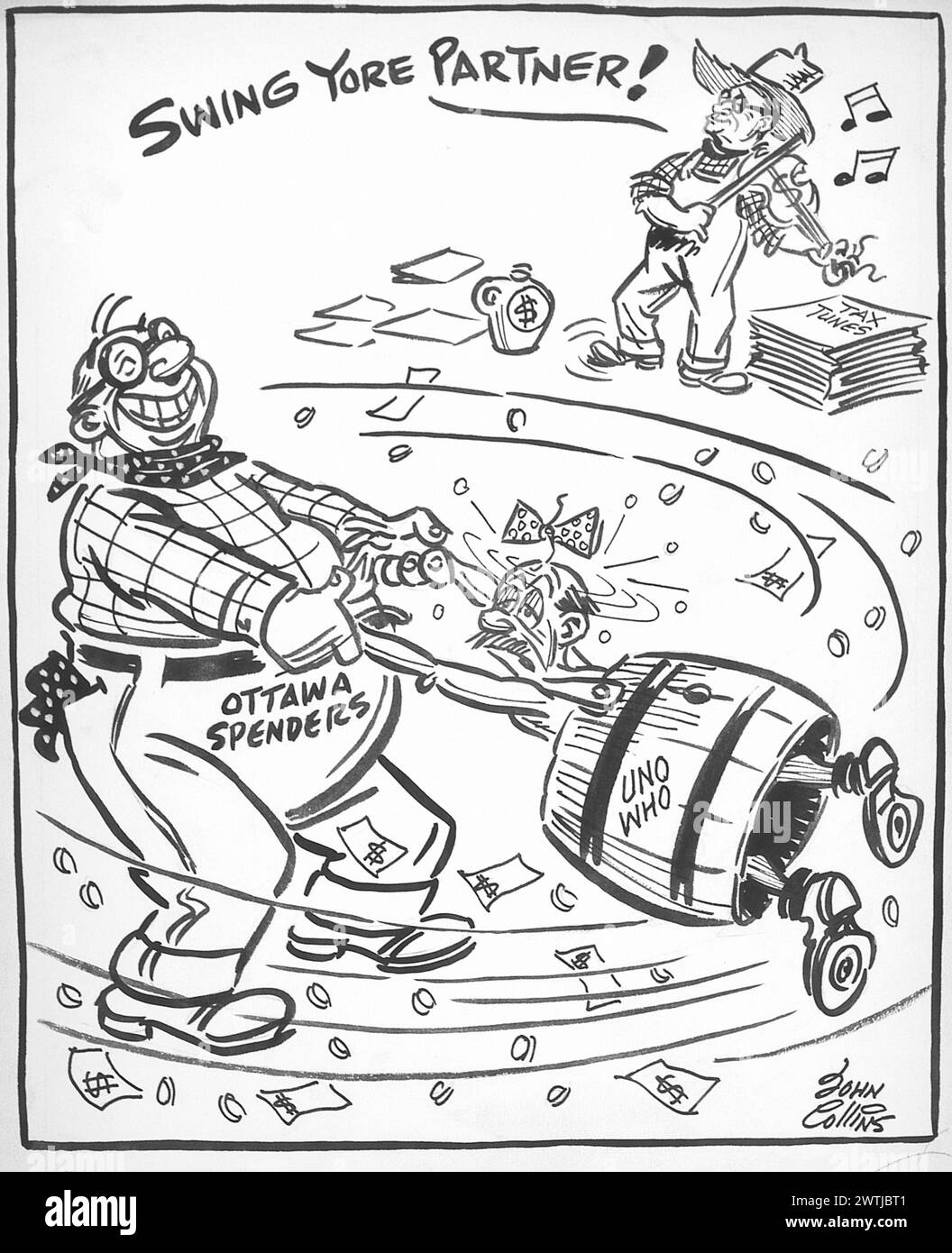 Cartoon - The Surplus Square Dance. John Collins (1917-2007 Stock Photo ...