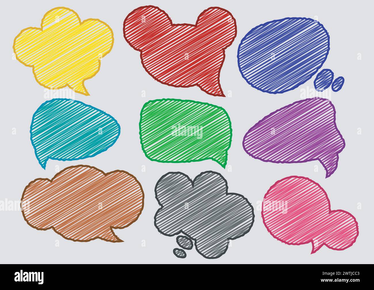 Speech Bubbles Colorful Pen Shading Effect Sets, Vector Illustration ...