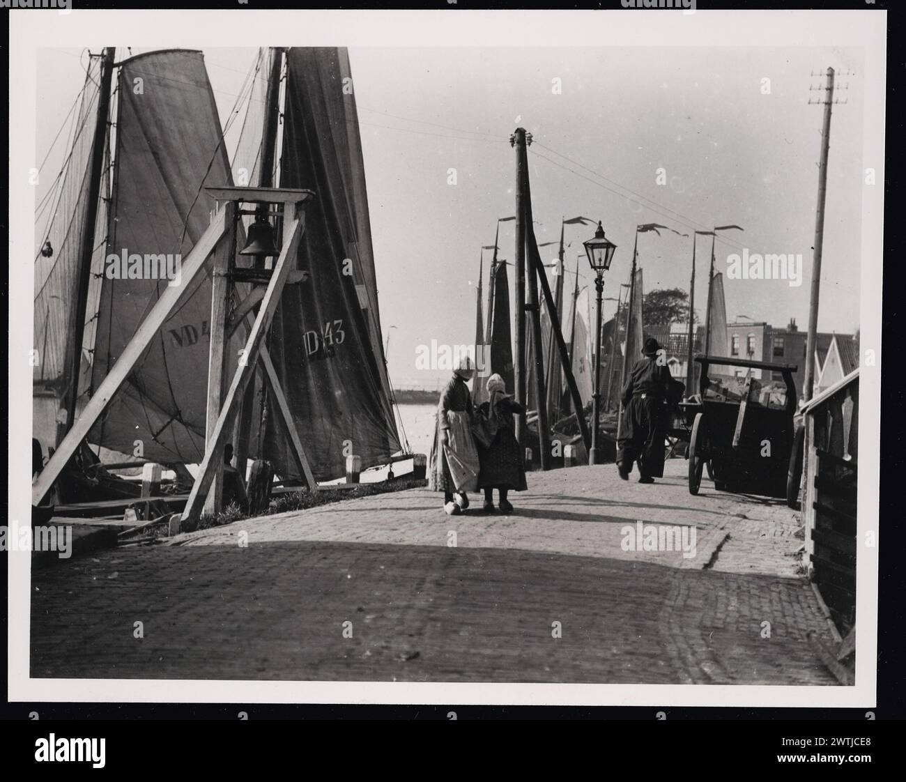 Wharf in Vollendam, Holland black-and-white prints Stock Photo - Alamy