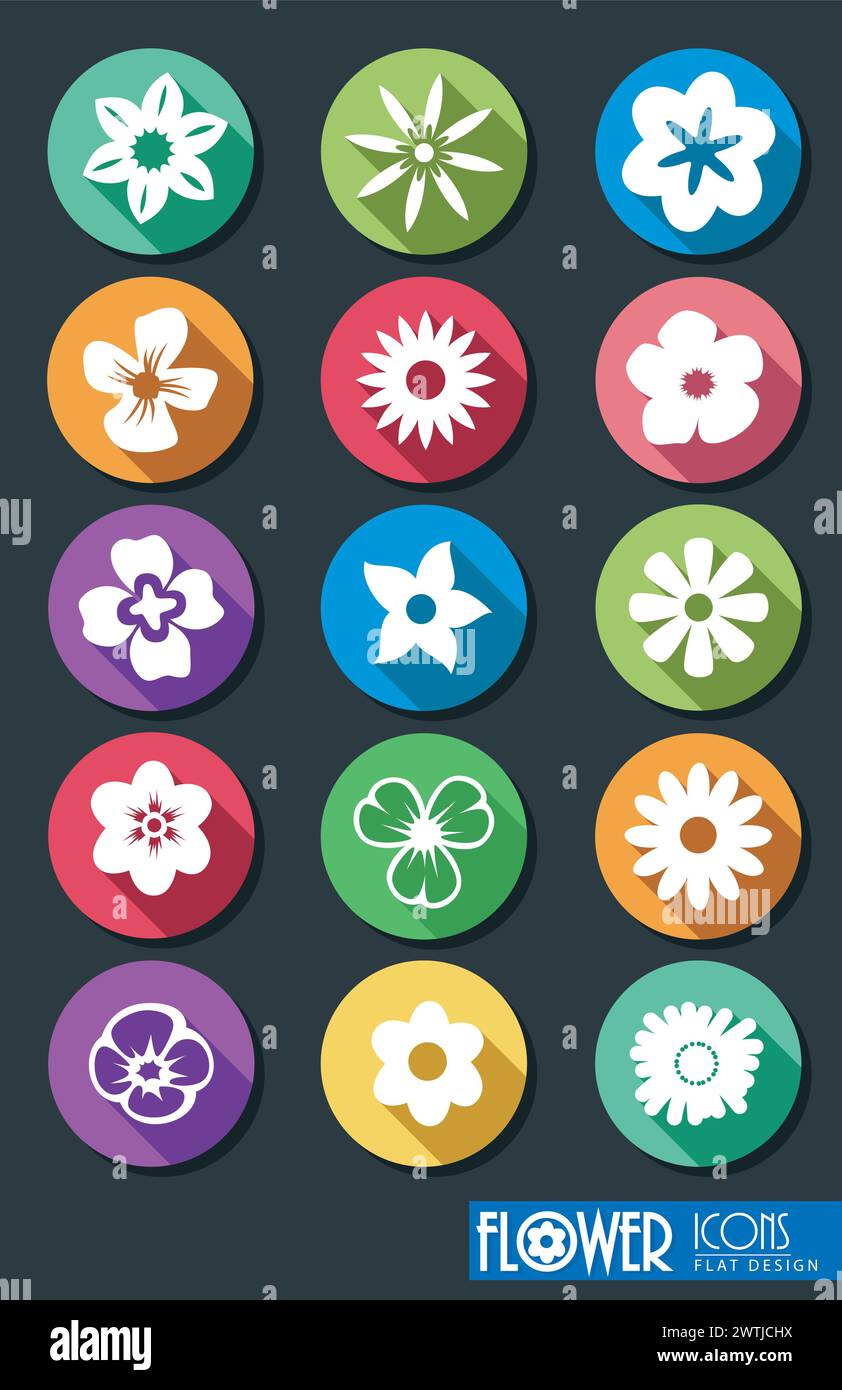 Set of Flowers Flat Design, Vector Illustration Stock Vector Image ...