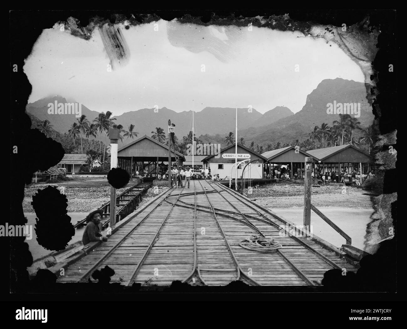 View of the wharf at Avarua, Rarotonga black-and-white negatives Stock ...