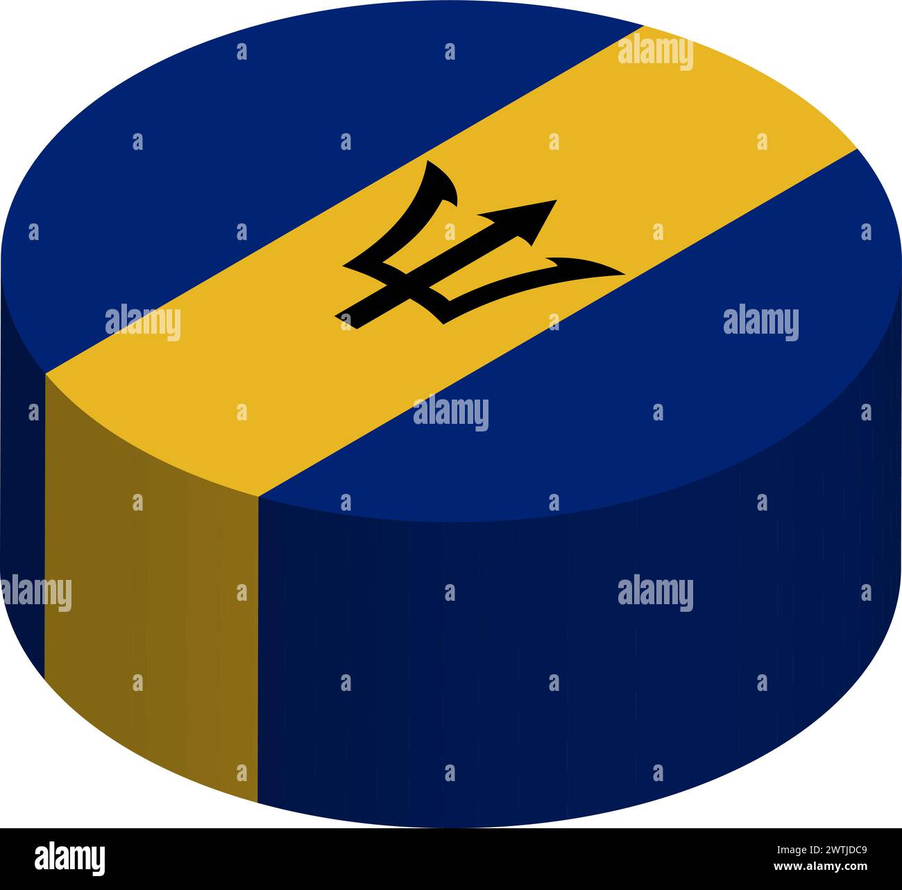 Barbados Flag 3d Isometric Circle Isolated On White Background