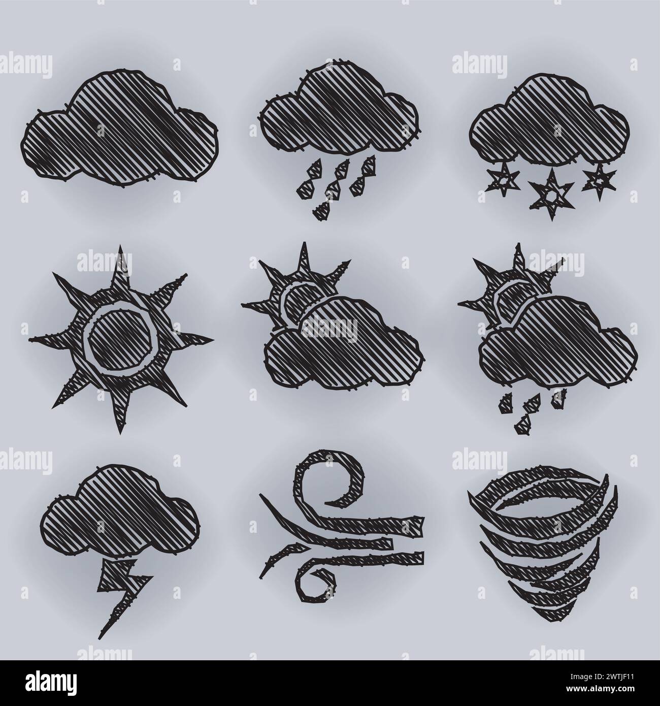 Weather Icon Pen Shading Effect Sets, Vector Illustration Stock Vector ...