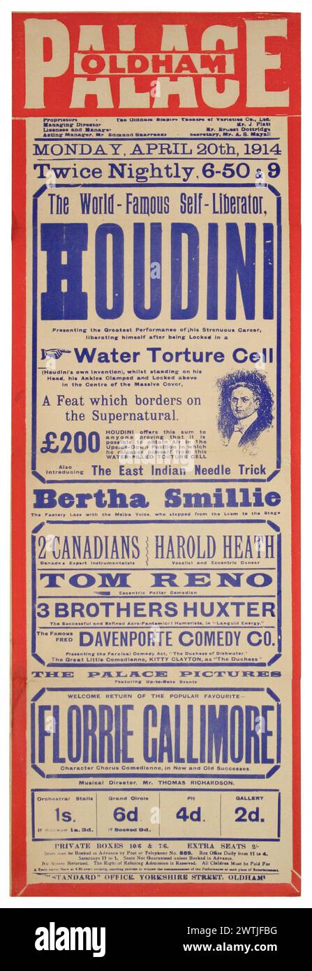 Magic poster - Water Torture Cell, Palace Oldham Stock Photo - Alamy