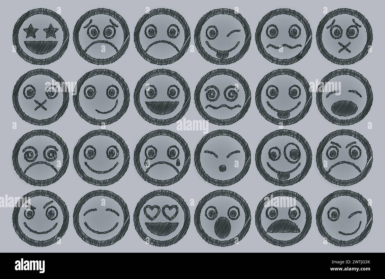 Smiley Icons Pen Shading Effect Set, Vector Illustration Stock Vector ...