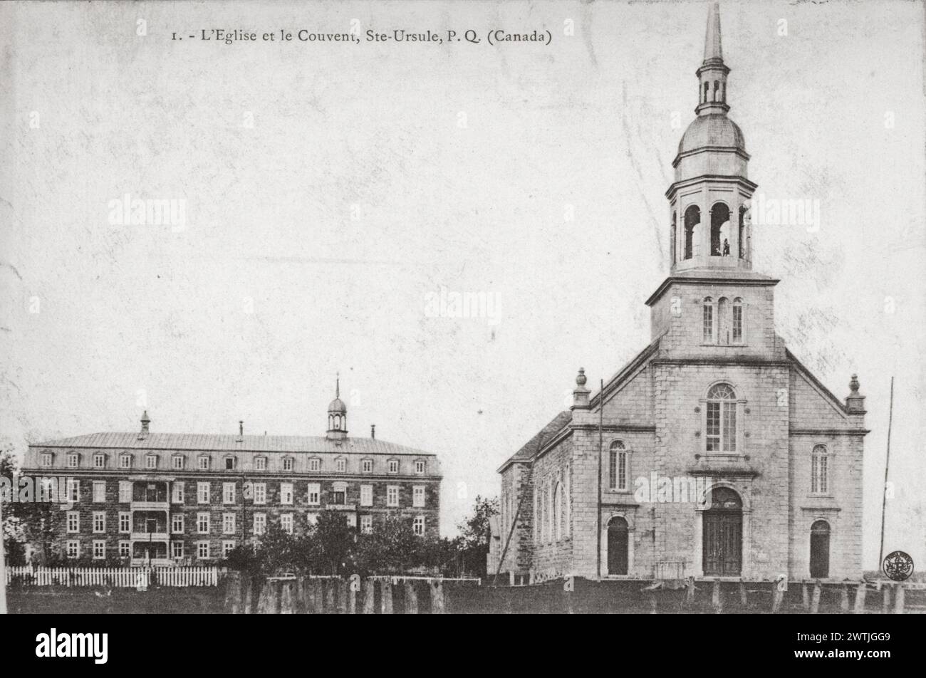 Collotype - Convent and church, Ste. Ursule, QC, about 1910 Stock Photo ...