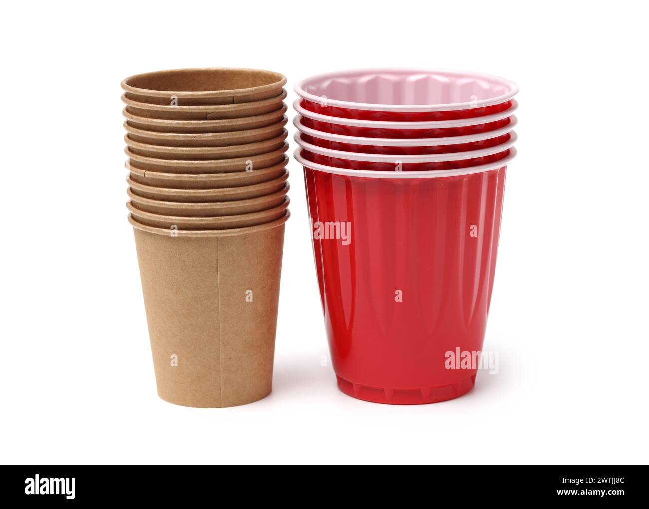 Red Plastic Cup and brown paper parchment coffee cups isolated on white ...