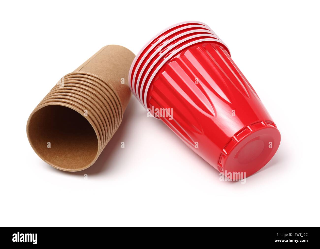 Red Plastic Cup and brown paper parchment coffee cups isolated on white ...