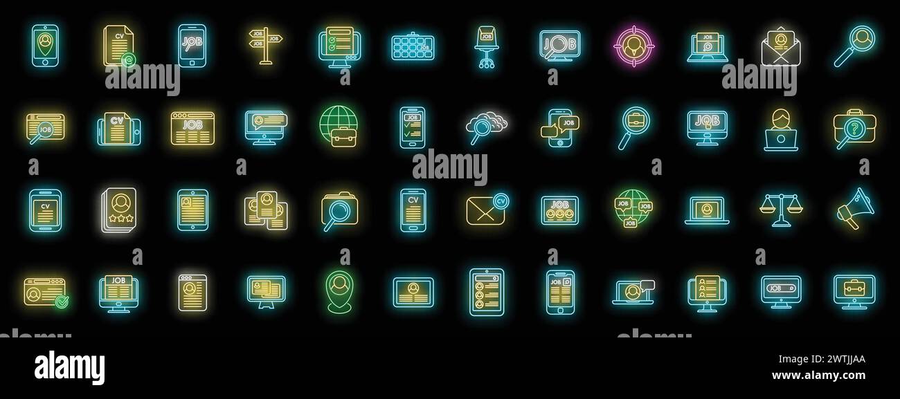 Online Job Search Icon Outline Vector Employment Outsource Hire Process Neon Color Isolated
