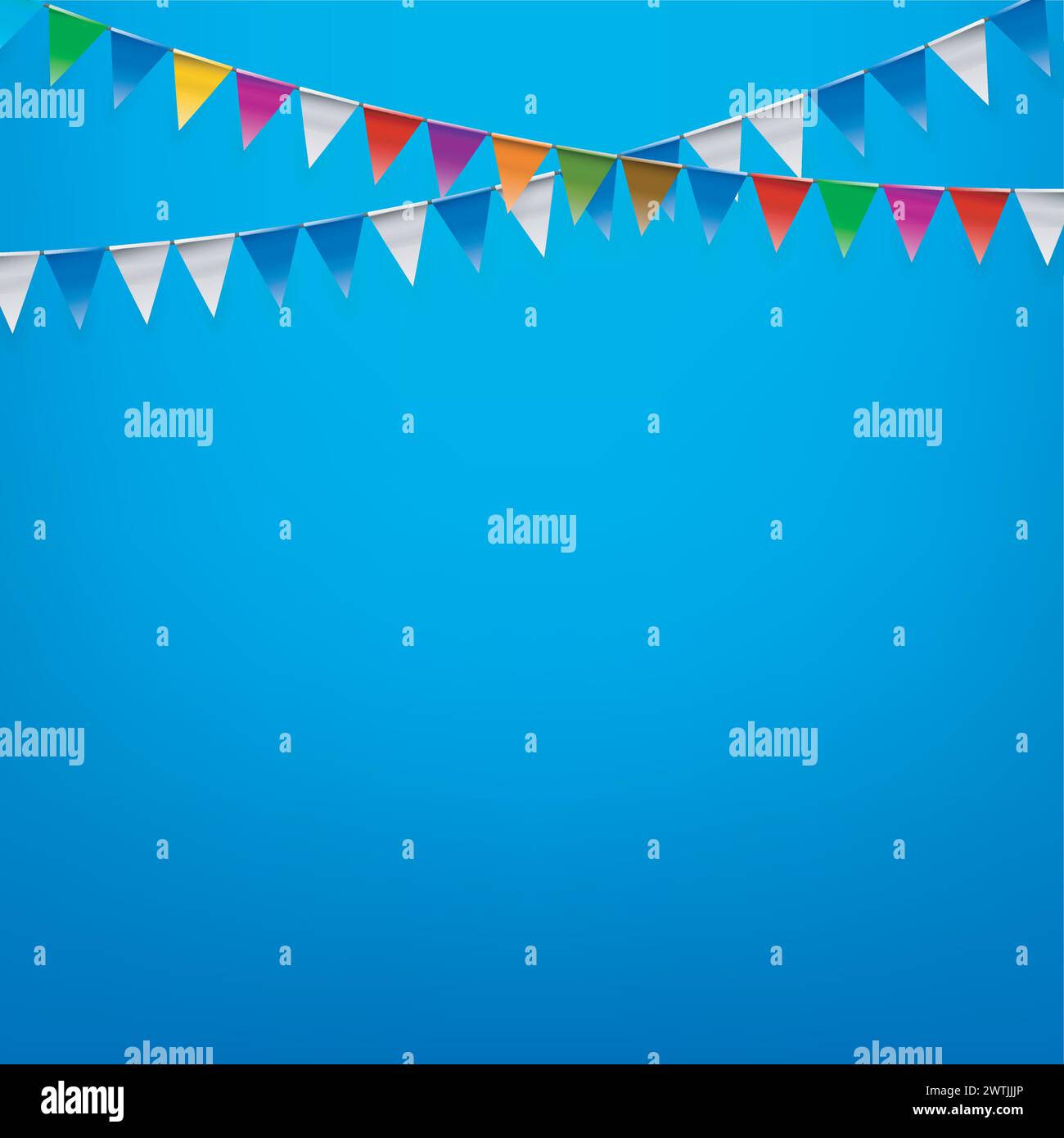 Triangle Flags Birthday Party with Blue Background, Vector Illustration ...
