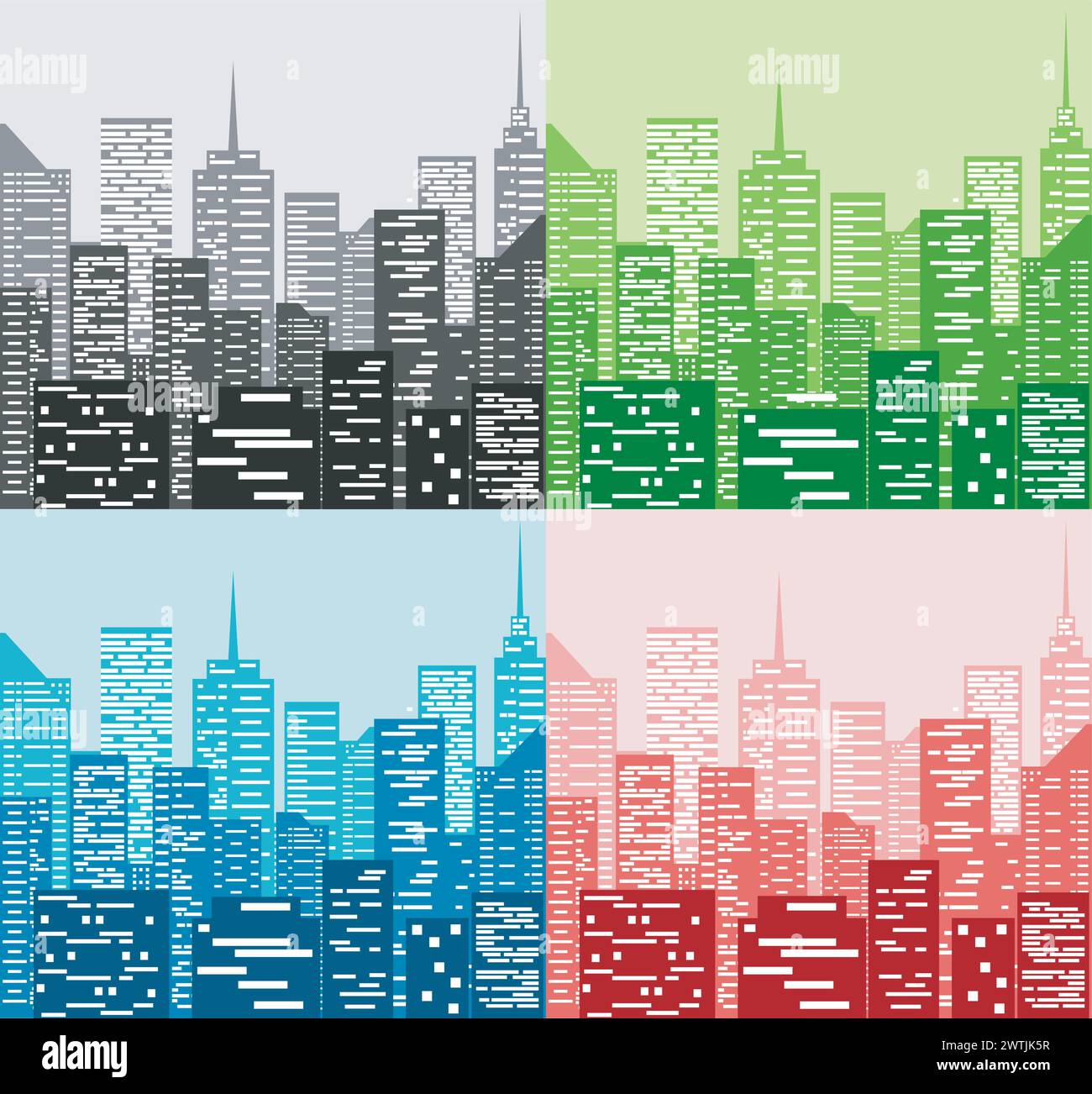 City Skyline in Four Color, Vector Illustration Stock Vector Image ...