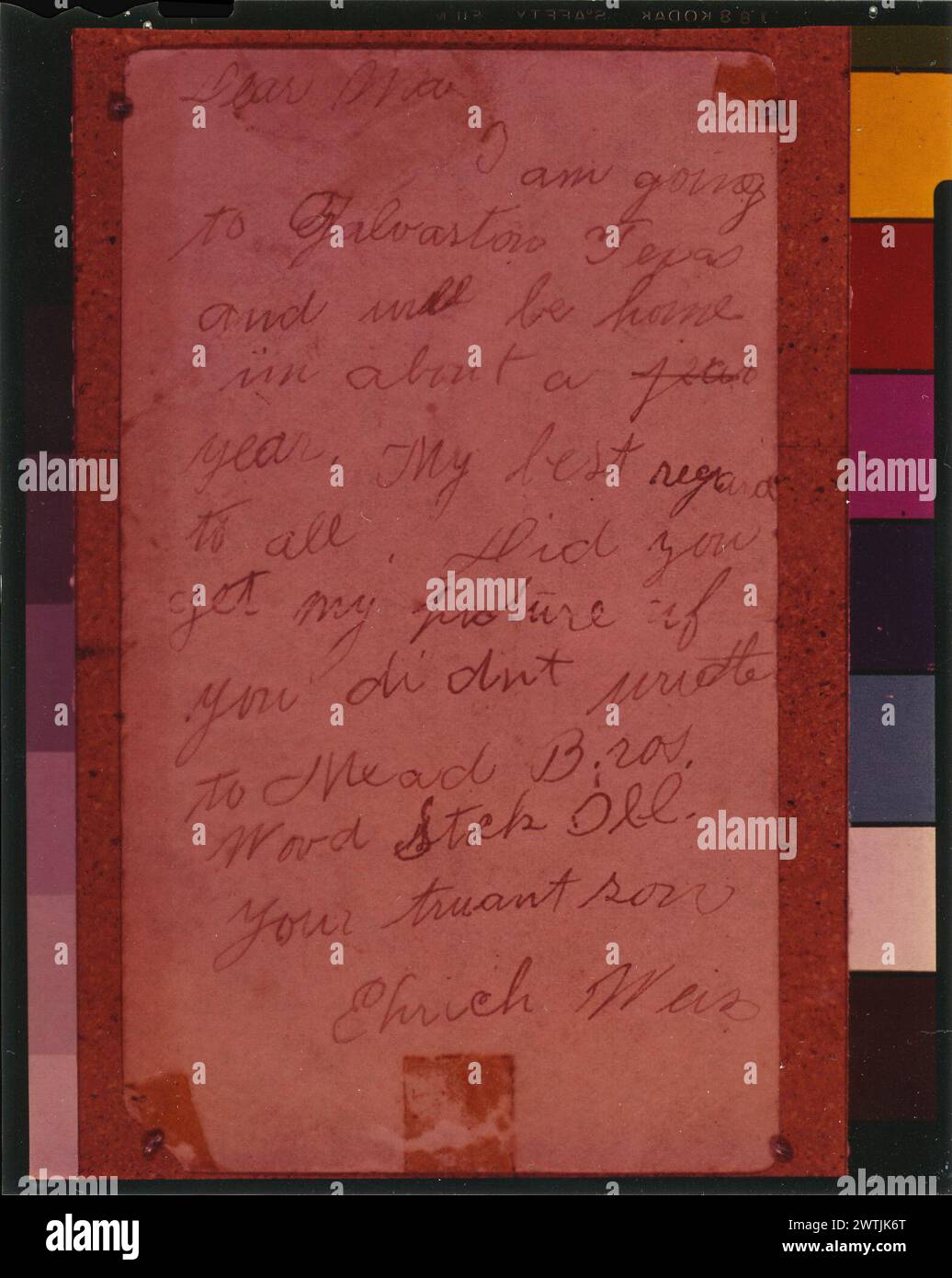 Colour transparency - Letter from Ehrich Weiss (Harry Houdini) to his ...