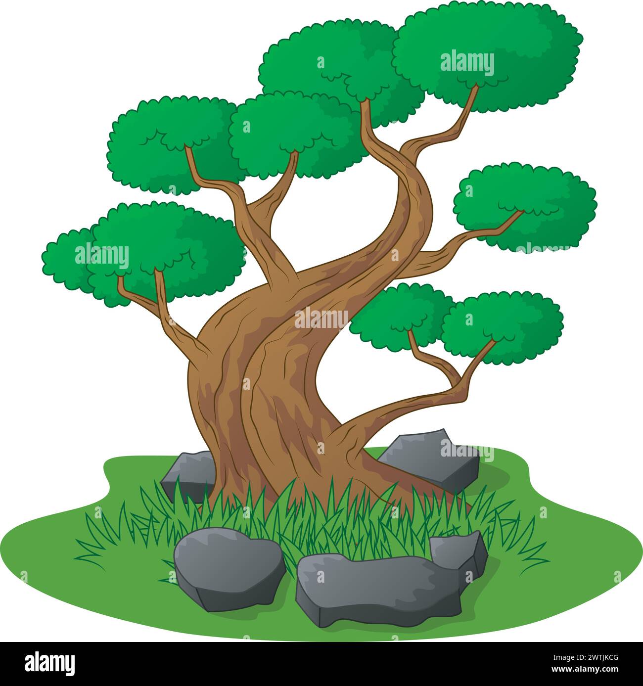 Beautiful Bonsai Tree Cartoon Isolated, Vector Illustration Stock ...