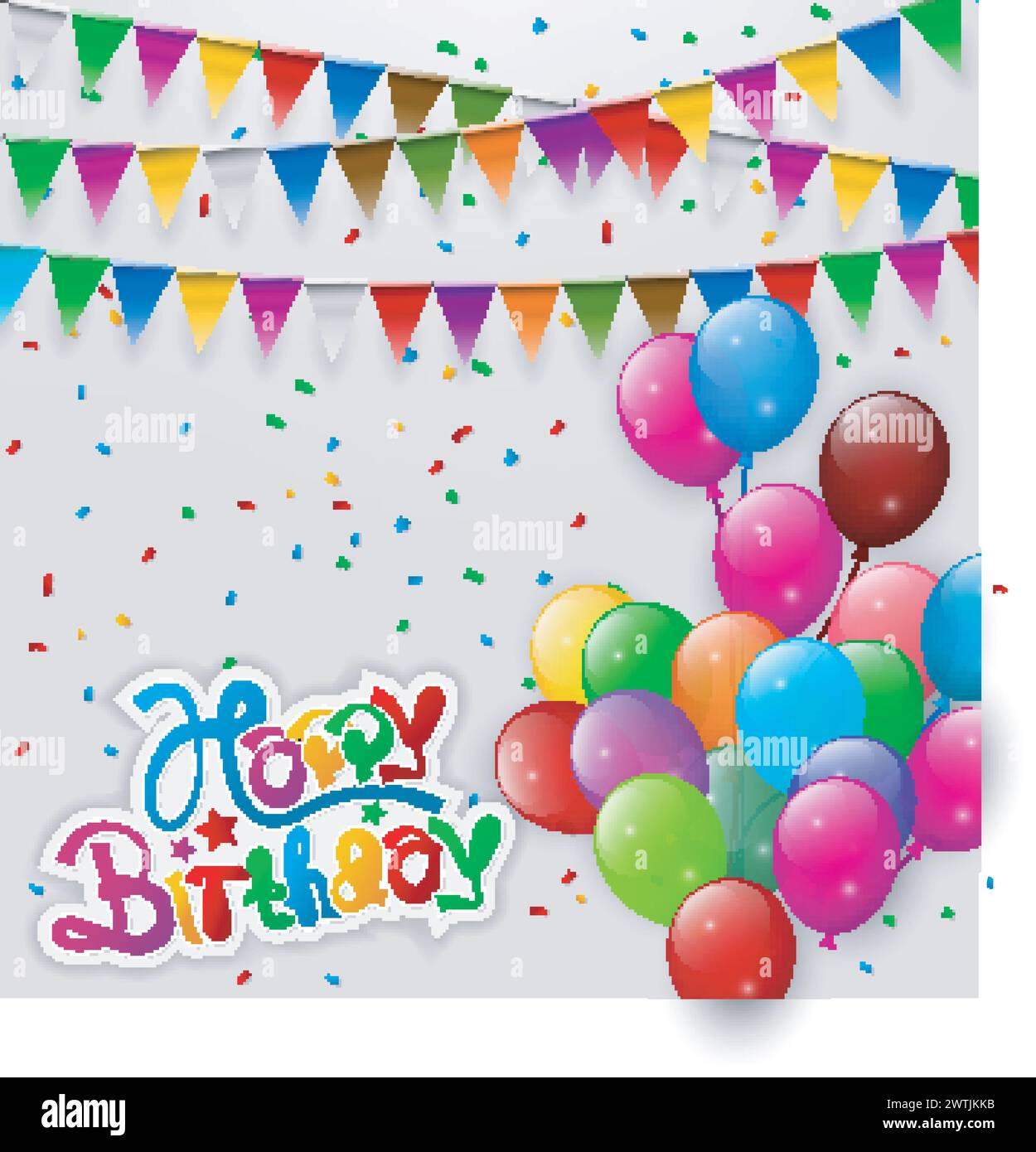 Happy Birthday Flags Party with Balloons, Vector Illustration Stock ...