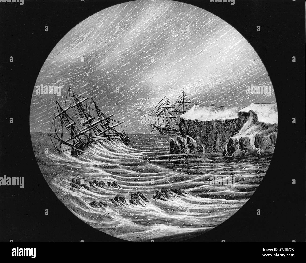 Painted lantern slide - Perilous Position of HMS "Assistance" and ...