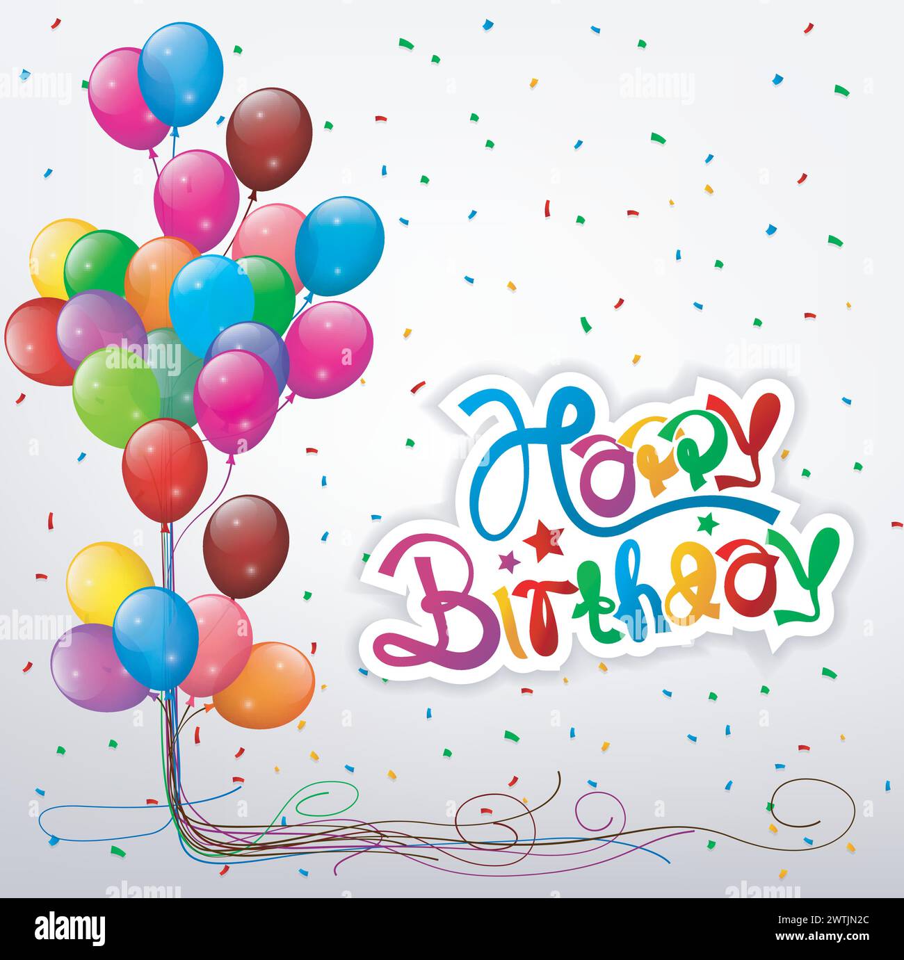 Balloons with Streamer and Happy Birthday Text, Vector Illustration ...