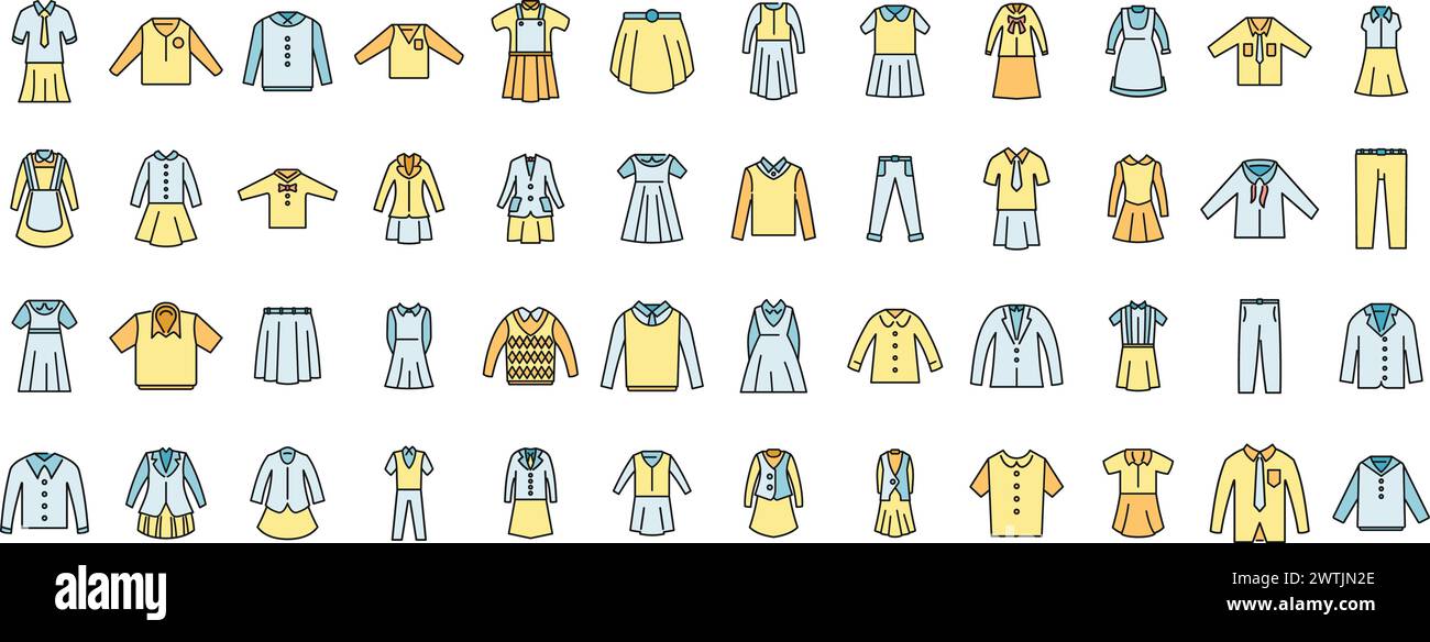 School uniform icons set outline vector. Formal general. Class apparel ...