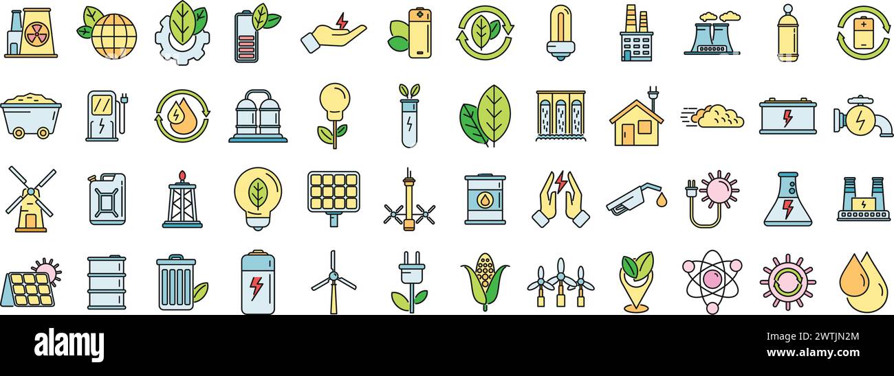 Natural resources icons set outline vector. Nature energy. Clean save ...
