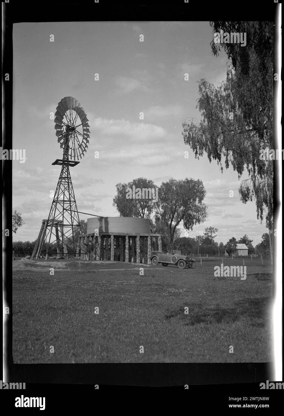 Windmill and water tank Black and White Stock Photos & Images - Alamy