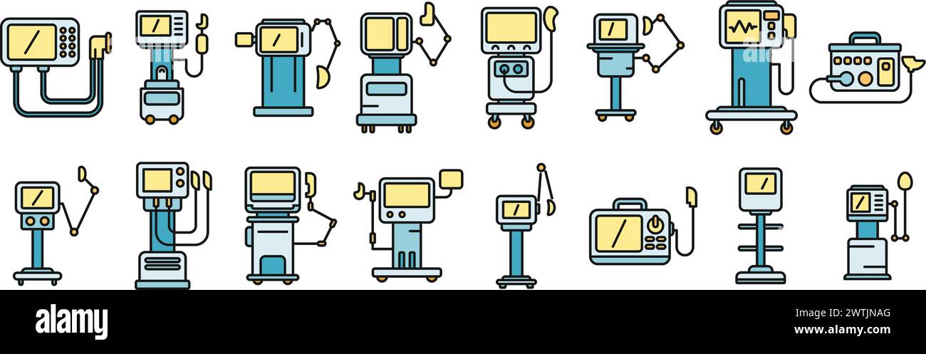 Ventilator Medical Machine icons set outline vector. Air ventilator ...