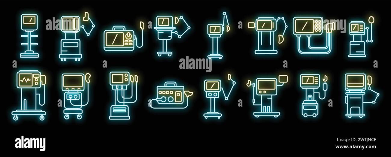 Ventilator Medical Machine icons set outline vector. Air ventilator ...