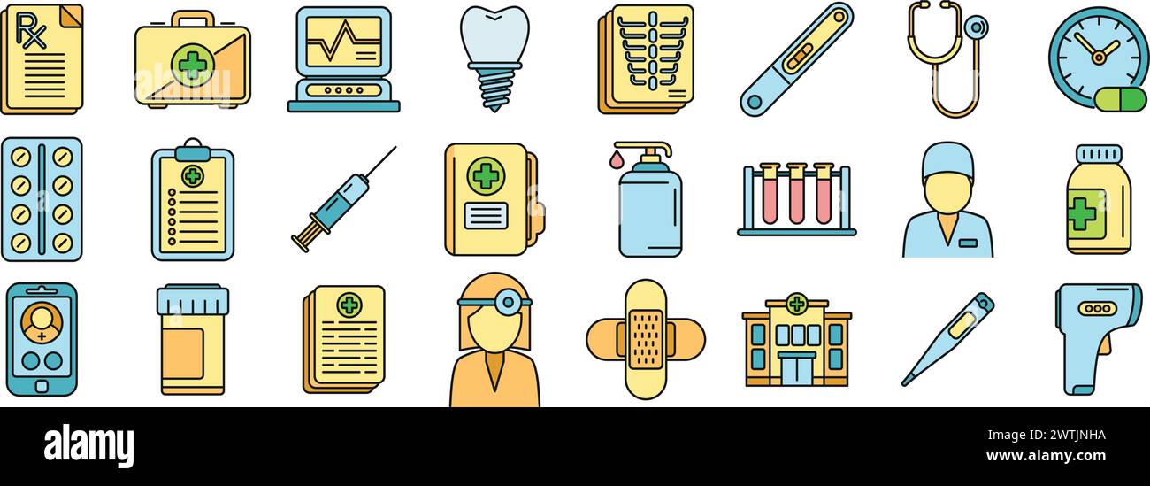 Family doctor icons set outline vector. Hospital health. Medicine care ...