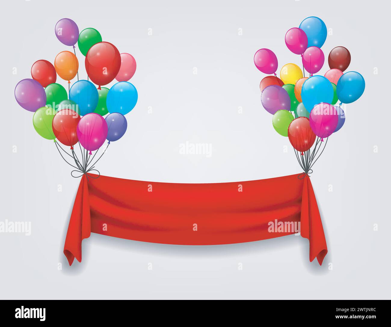 Red Ribbon Flying with Balloons, Vector Illustration Stock Vector Image ...
