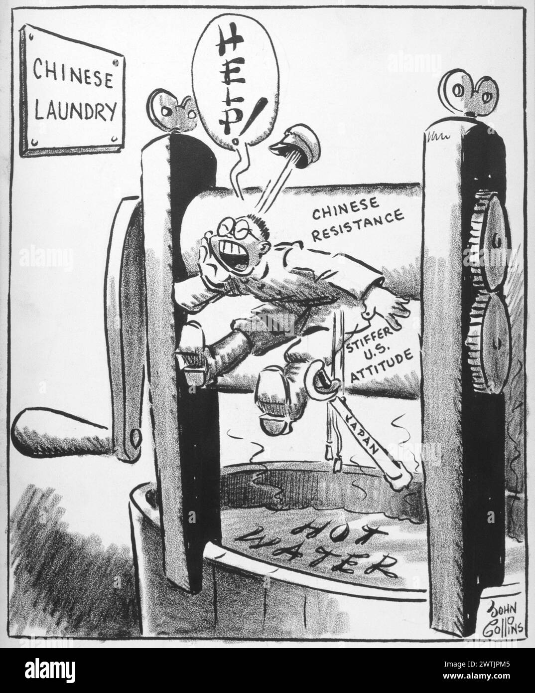 Cartoon - Caught in the Wringer. John Collins (1917-2007 Stock Photo ...