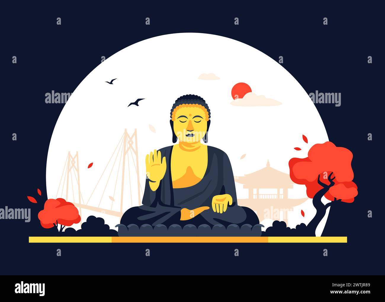 Peaceful buddha statue - modern colored vector illustration Stock ...