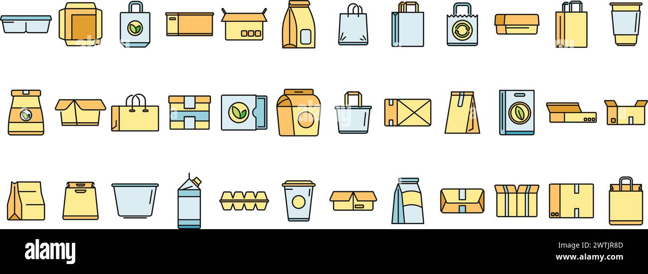 Eco packaging icons set outline vector. Eco waster. Organic recycling ...