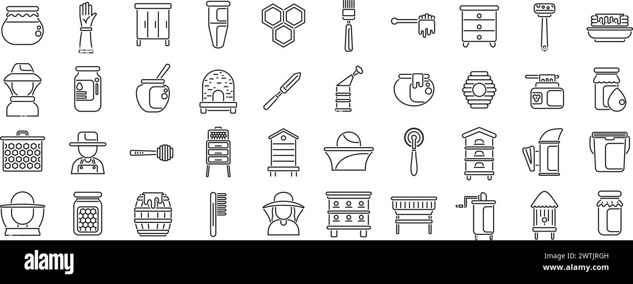 Apiarist icons set outline vector. Honey beekeeper. Food bee flower propolis Stock Vector Image ...