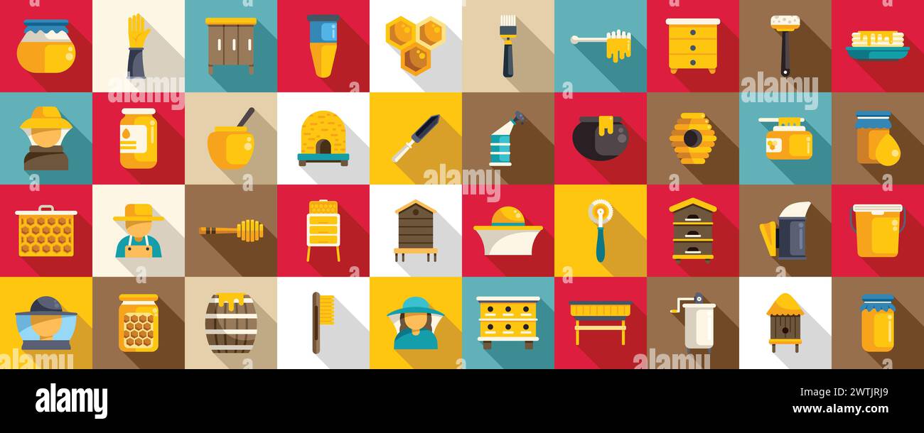 Apiarist icons set flat vector. Honey beekeeper. Food bee flower propolis Stock Vector Image ...